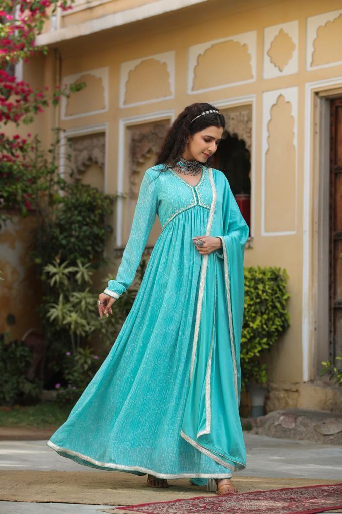 Georgette sky blue gown – INAARA